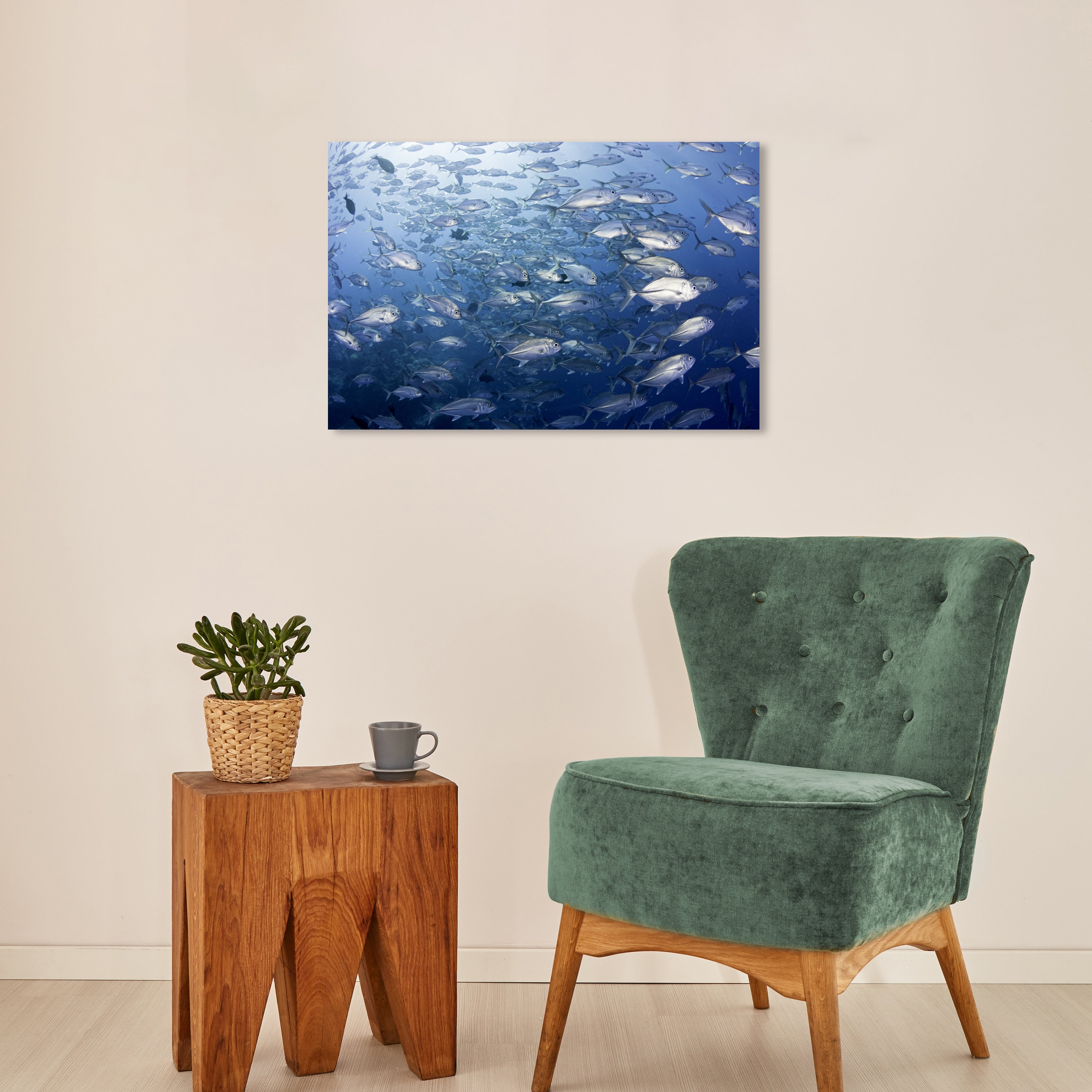 Highland Dunes Elyjah Animals David Fleetham - Schooling Bigeye Jacks Coastal Blue Canvas Wall ...